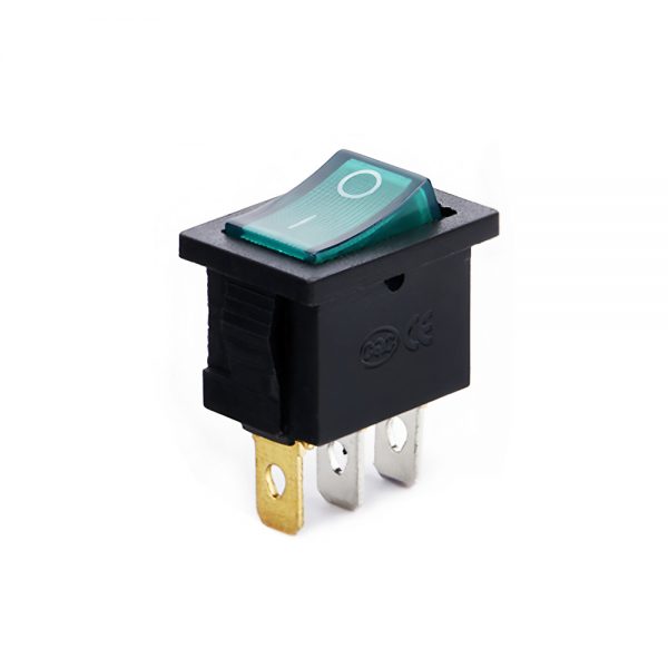 KCD1 On-Off Green Illuminated Rocker Switch, Snap-in, 3 Pin, 250V/6A ...