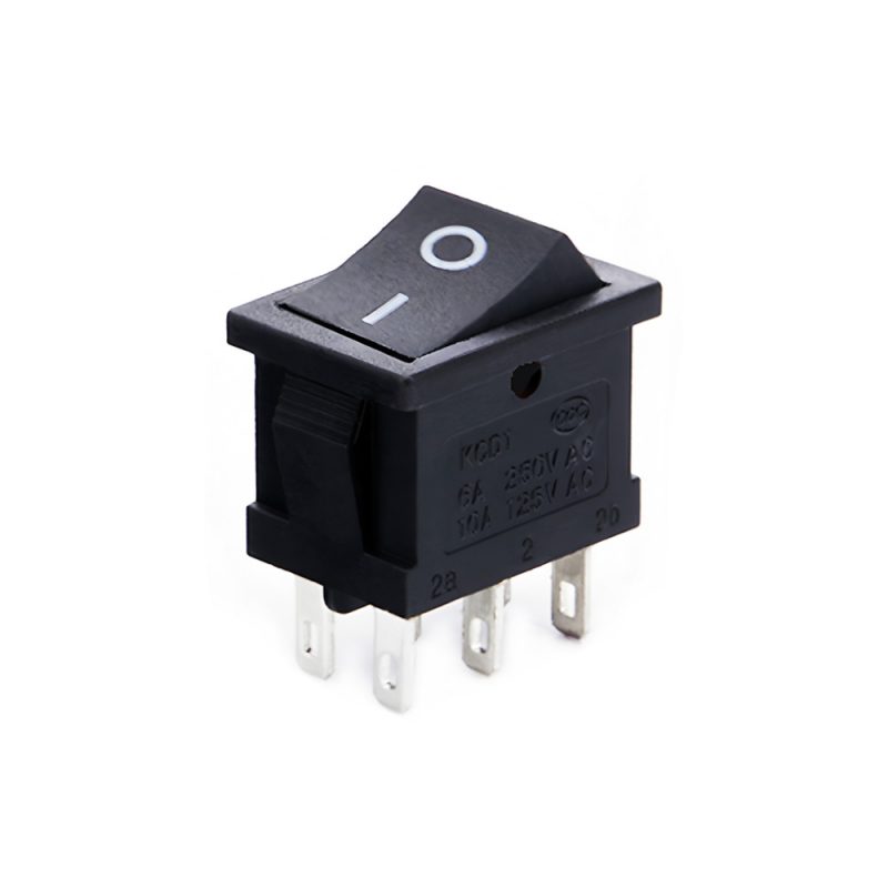 KCD1 On-Off Rocker Switch, Snap-in, 6 Pin, 250V/6A, 21x15mm, Black ...